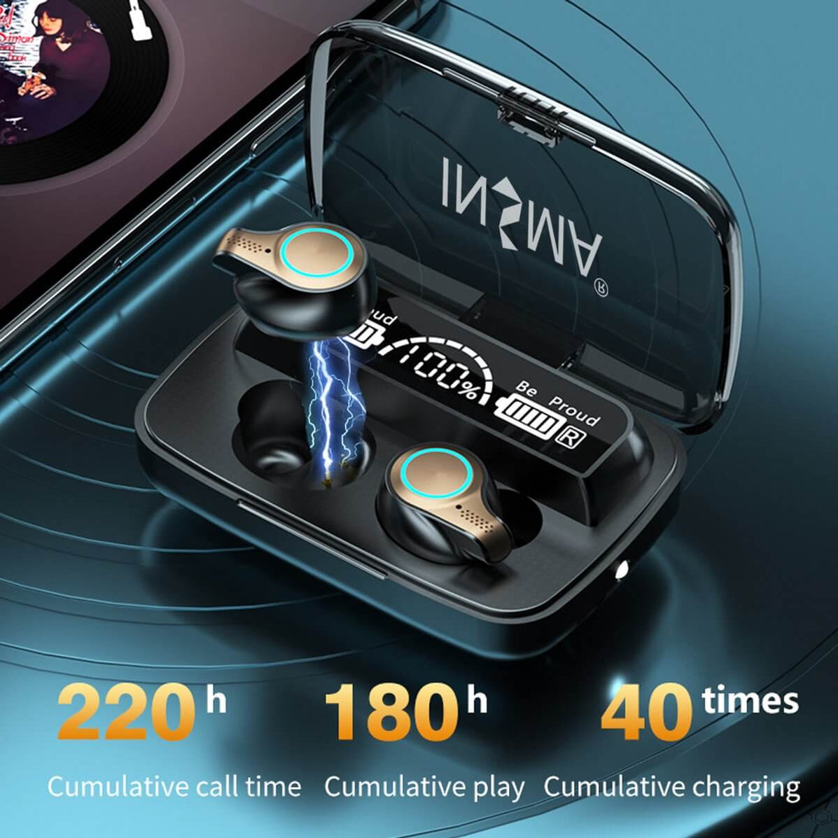 INSMA M18 TWS bluetooth 5.1 Earphone 9D HiFi Stereo Bass Large Capacit ...